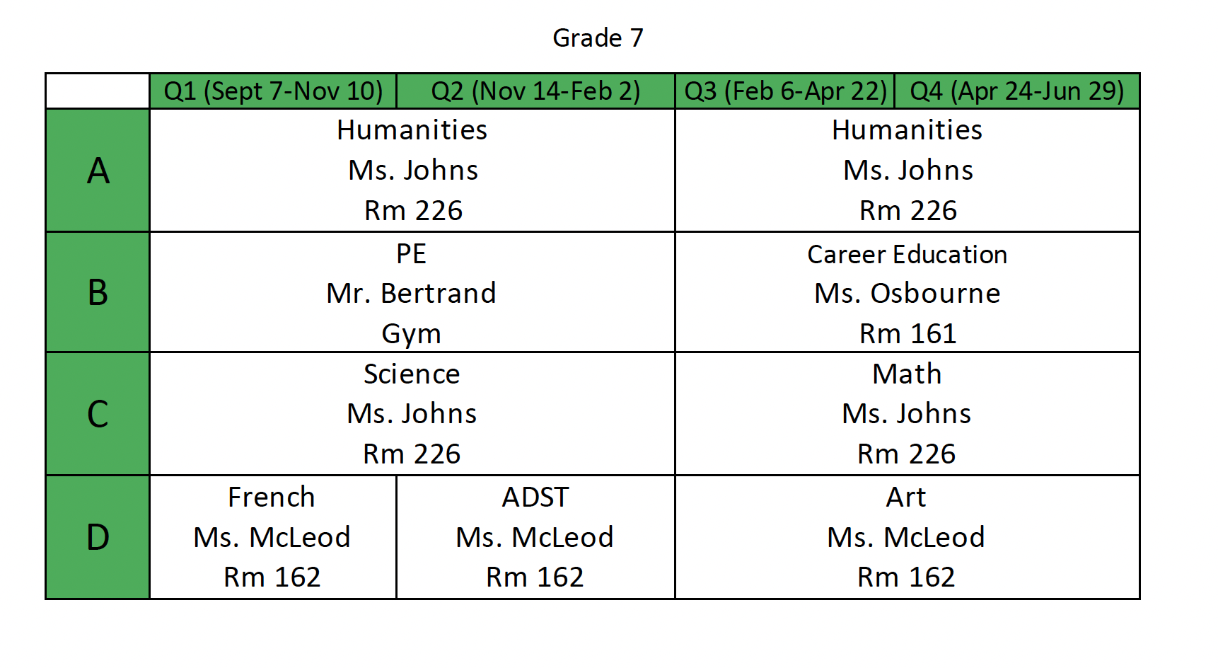 Grade 8 schedule | School District 59